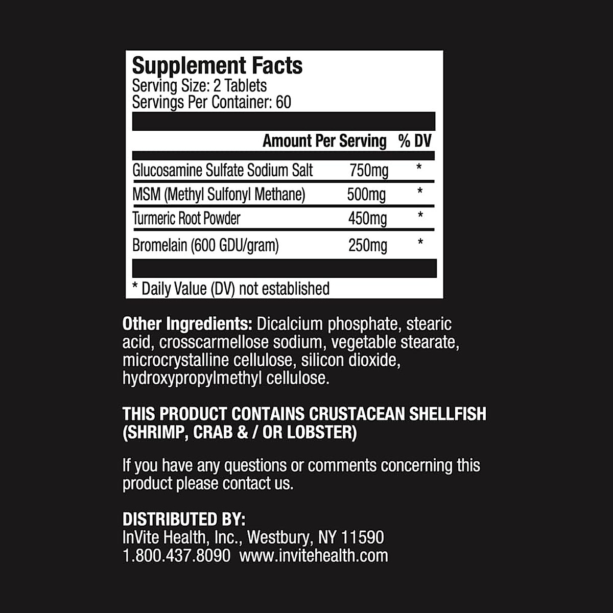 Invite Health Joint Hx®- Supports Healthy Joints and Eases Inflammation and Discomfort - Combines Glucosamine, MSM, Turmeric, Bromelain - 30 Day Supply