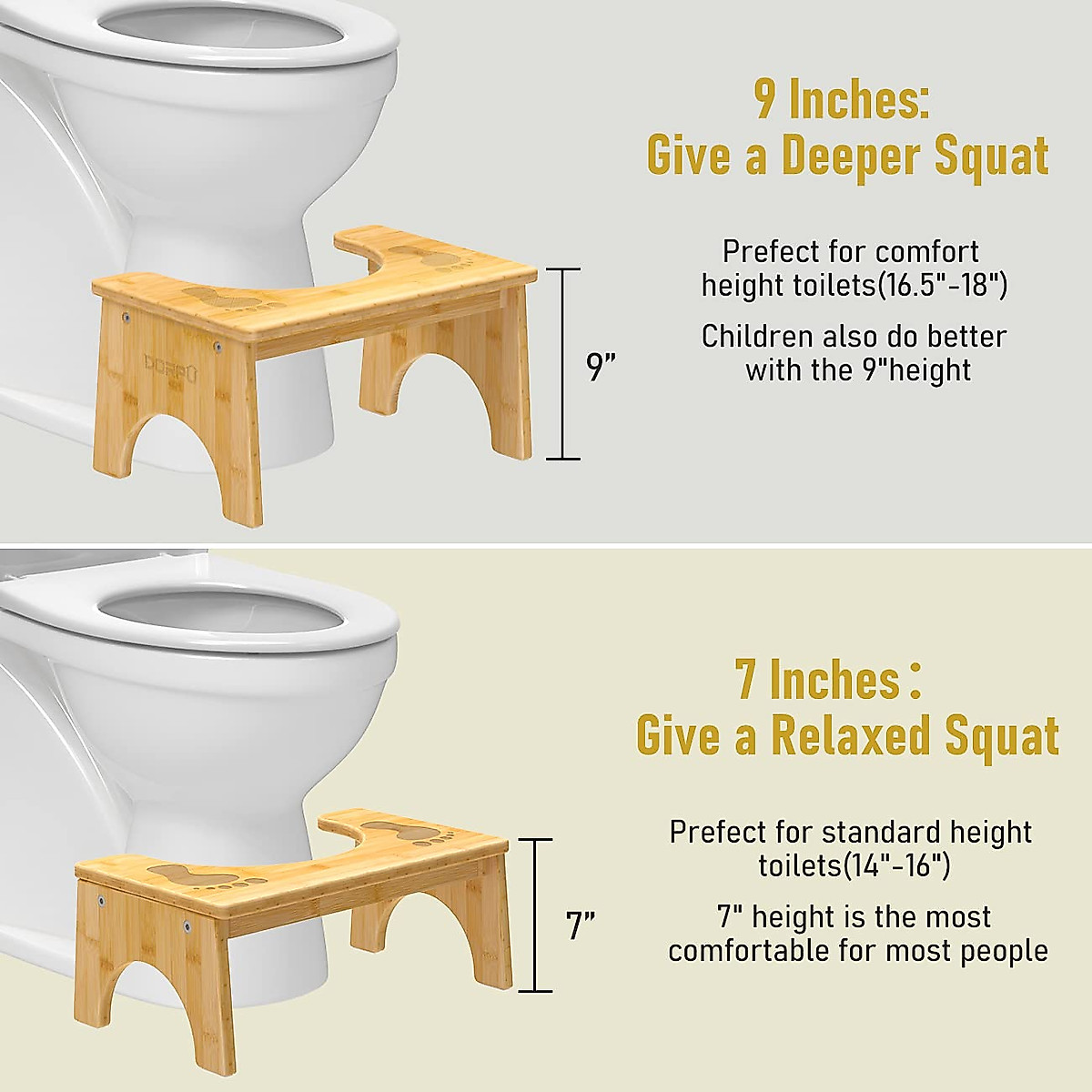 DORPU Squatting Toilet Stool, Anti Slip Toilet Potty Step Stool Sturdy Bathroom Stool for Adults 350 lbs Load Capacity (7 inches)