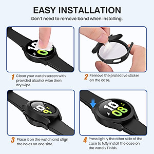 Tensea [2Pack] for Samsung Galaxy Watch 5 2022/4 2021 Screen Protector Case 44mm Accessories, Protective Face Cover for 44 mm, Hard Bumper Built-in Tempered Glass Film for Women Men