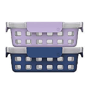 Ello Plastic Divided Container Food Storage Portion Control Set with Locking Leak-Proof Lids, 2 Set 4 Cup, Purple/Blue