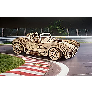 UGEARS Drift Cobra Racing Car Puzzle - Wooden 3D Puzzles for Adults Model Car Kit with Powerful Spring Motor - Retro Racing Car Model Building Kits Adult Puzzles - DIY Miniature Kit - 370 Pcs