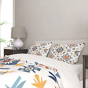 Placitiume Geometric Tribal Duvet Cover Set King Size, Aztec Pattern Bedding, Burnt Orange and White, 3Piece