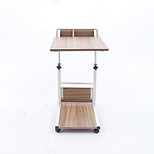 MhdunueSK C Shaped End Table with Lockable Universal Wheels,Rolling Sofa Side Table with Storage Wooden Snack Side Table Mobile Couch Table,55-80Cm Adjustable Height Range