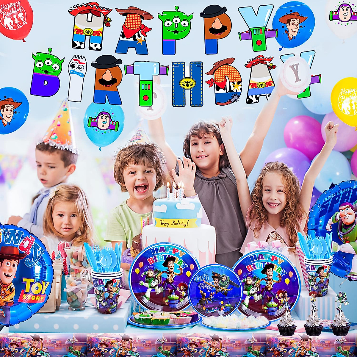 Toy Story Birthday Party Supplies,167pcs Toy Story Party Decorations&Tableware Set-Toy Story Birthday Decorations Balloon Banner Plates Cups Tablecloth etc Toy Story Themed Birthday Party Supplies