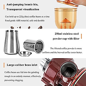Huanyu Stainless Steel Coffee Grinder Electric with 8 Grinding Settings Flat Burr Coffee Grinder Adjustable Burr Coffee Grinders for Home Use Red