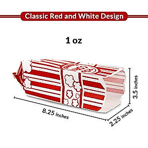 [300 Pack] Popcorn Bags 1 oz - Small Disposable Paper Popcorn Container, Red and Kraft Striped Leak Proof Flat Bottom for Movie Night Snacks, Concessions, Birthday Party, Circus Carnival Decorations