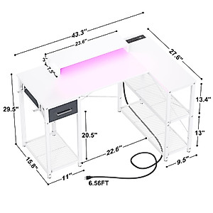 Homieasy L Shaped Desk with Monitor Stand & Drawer, Corner Gaming Desk with LED Strip & Power Strip, Modern Simple Home Office Computer Desk with Storage Shelves, Grey
