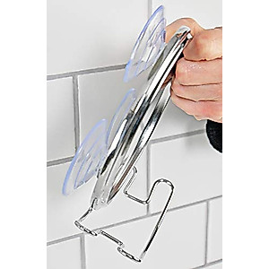 Home-X Small Fogless Suction-Cup Mirror, Shower Mirror, Shaving Mirror with Razor Holder for Shower, 6 ½" L x 6" W x 2 ½" H, Chrome