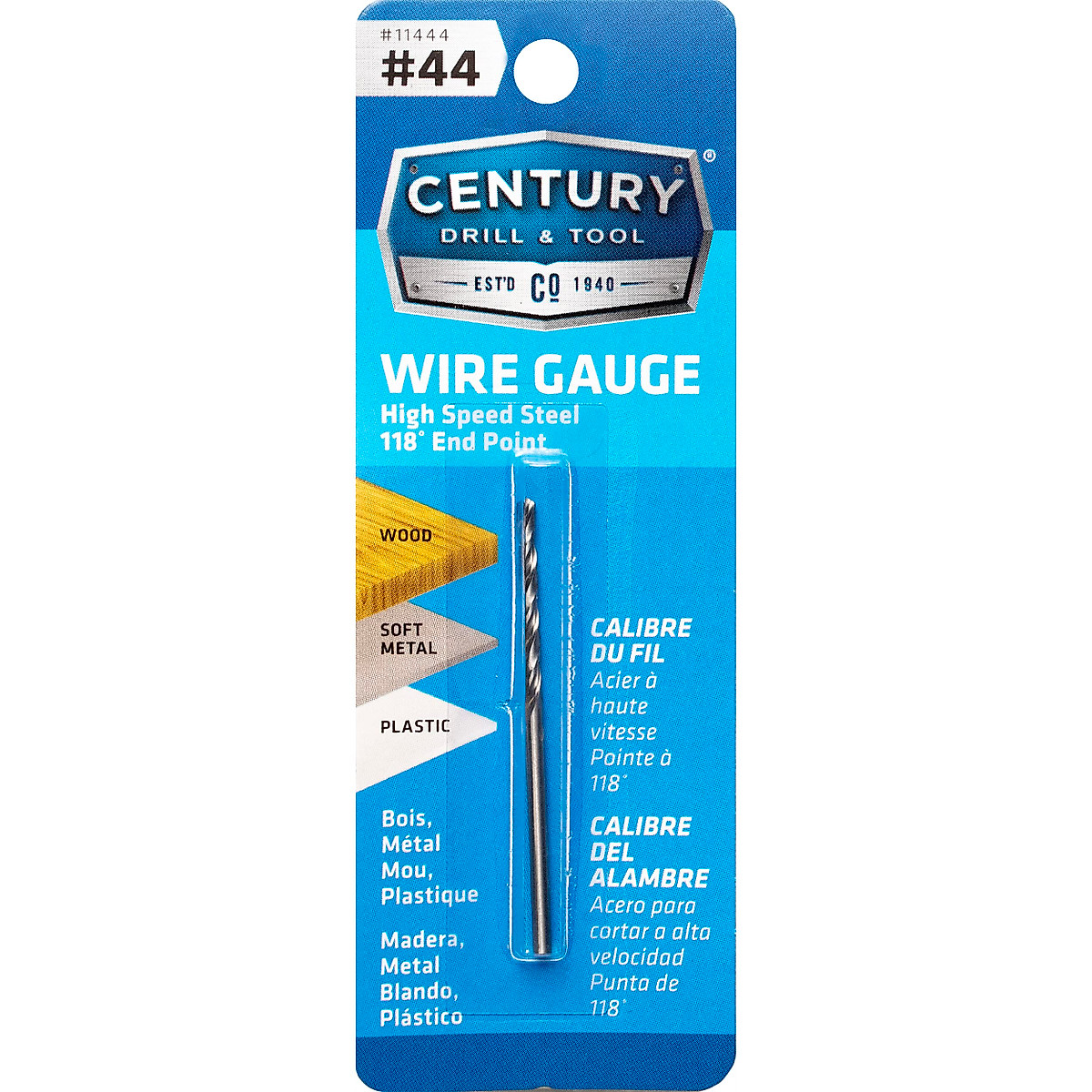 Century Drill & Tool 11444 Wire Gauge Drill Bit, No. 44