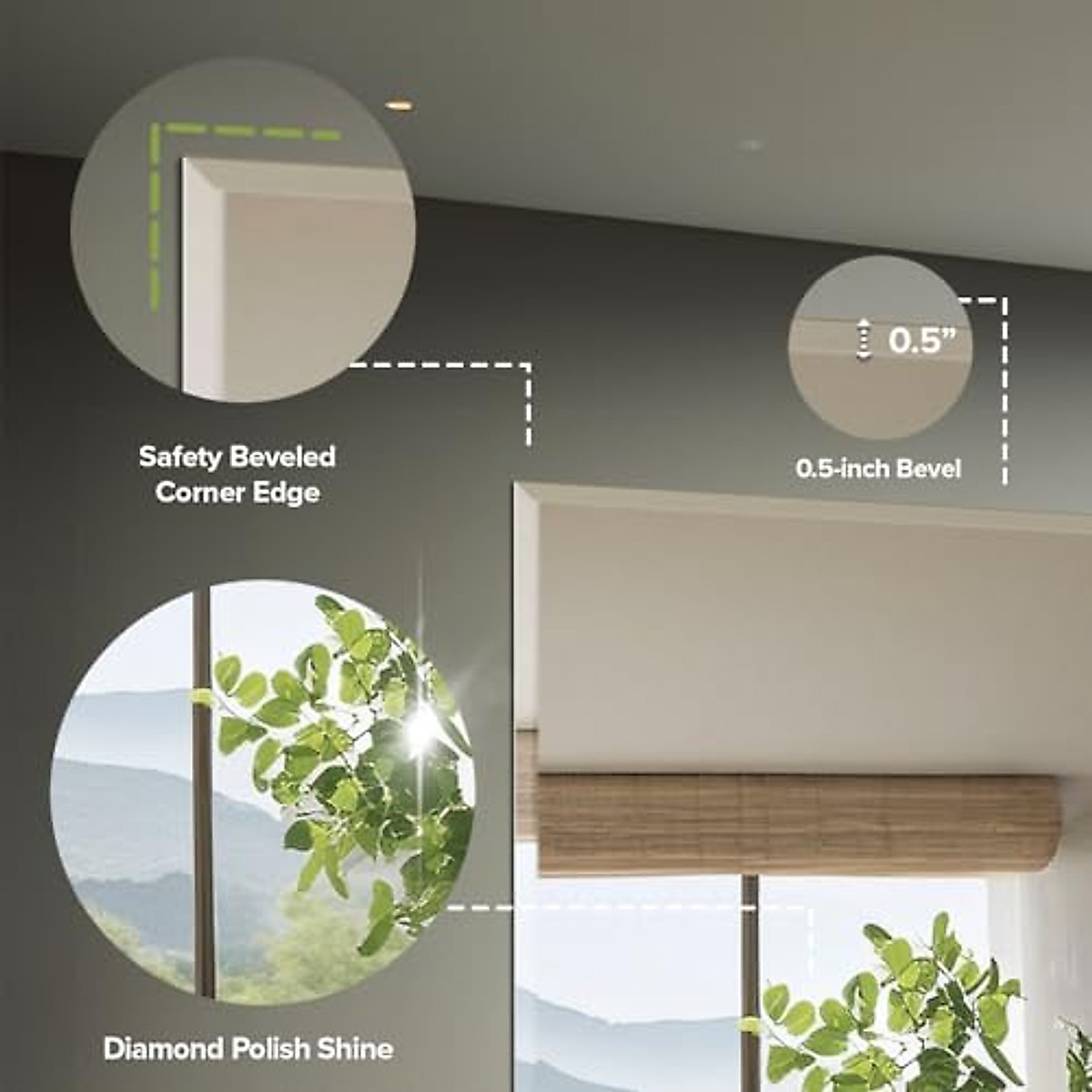 Gatco 1802 Bathroom Wall Mirror, 32"H x 24"W Modern mirror for Living Room, Vanity, Slim Design Beveled Frameless Large Rectangle mirror - Hangs Horizontal or Vertical with Easy Mount Safety Bracket