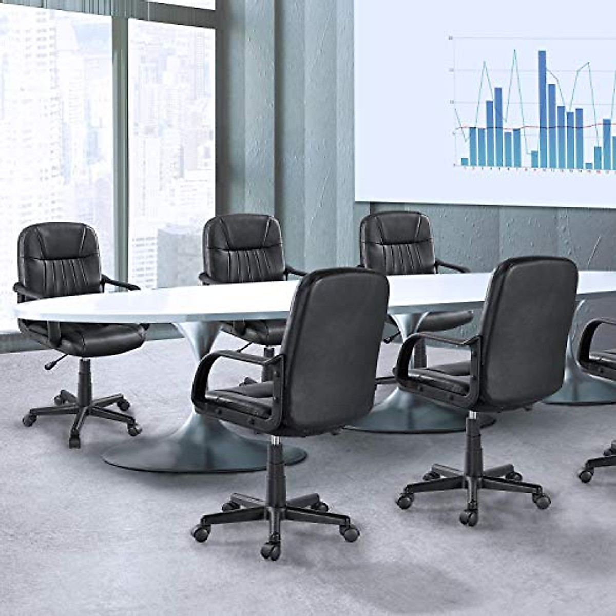 Yaheetech Office Chair Task Chair Mid-Back Executive Desk Chair PU Leather Ergonomic Computer Chair with Armrest, Black