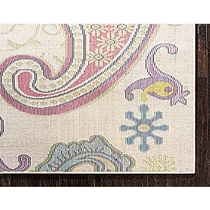 Unique Loom Estrella Collection Colorful, Paisley, Floral, Abstract, Modern Area Rug, 2 ft 7 in x 10 ft, Beige/Pink