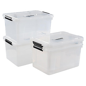 CadineUS 4-pack 18 Liter Clear Plastic Storage Box, Latch Storage Bins with Lids
