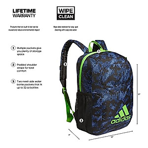 adidas Ready Backpack, Galaxy Camo Dark Blue/Lucid Lime Green, One Size