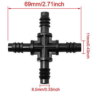 ZRM&E 3/8Inch Cross Connector 6PCS 3/8" Black PlasticCross 4 Way Pipe Hose Joiner Splitter Fittings With Barbed for Flower Bed, Vegetable Garden,Hydroponics and Drip Tubing