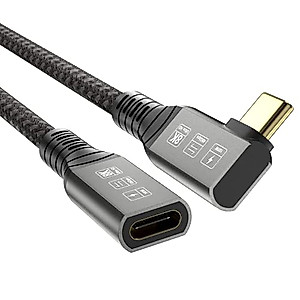 YIWENTEC USB4 8K 0.5M Cable Thunderbolt 4 USB 4 Type-c Male Angle to Female Extension Cable Ultra HD 8K@60Hz 100W Charging 40Gbps Data Transfer Compatible with External SSD eGPU USB-C Docking