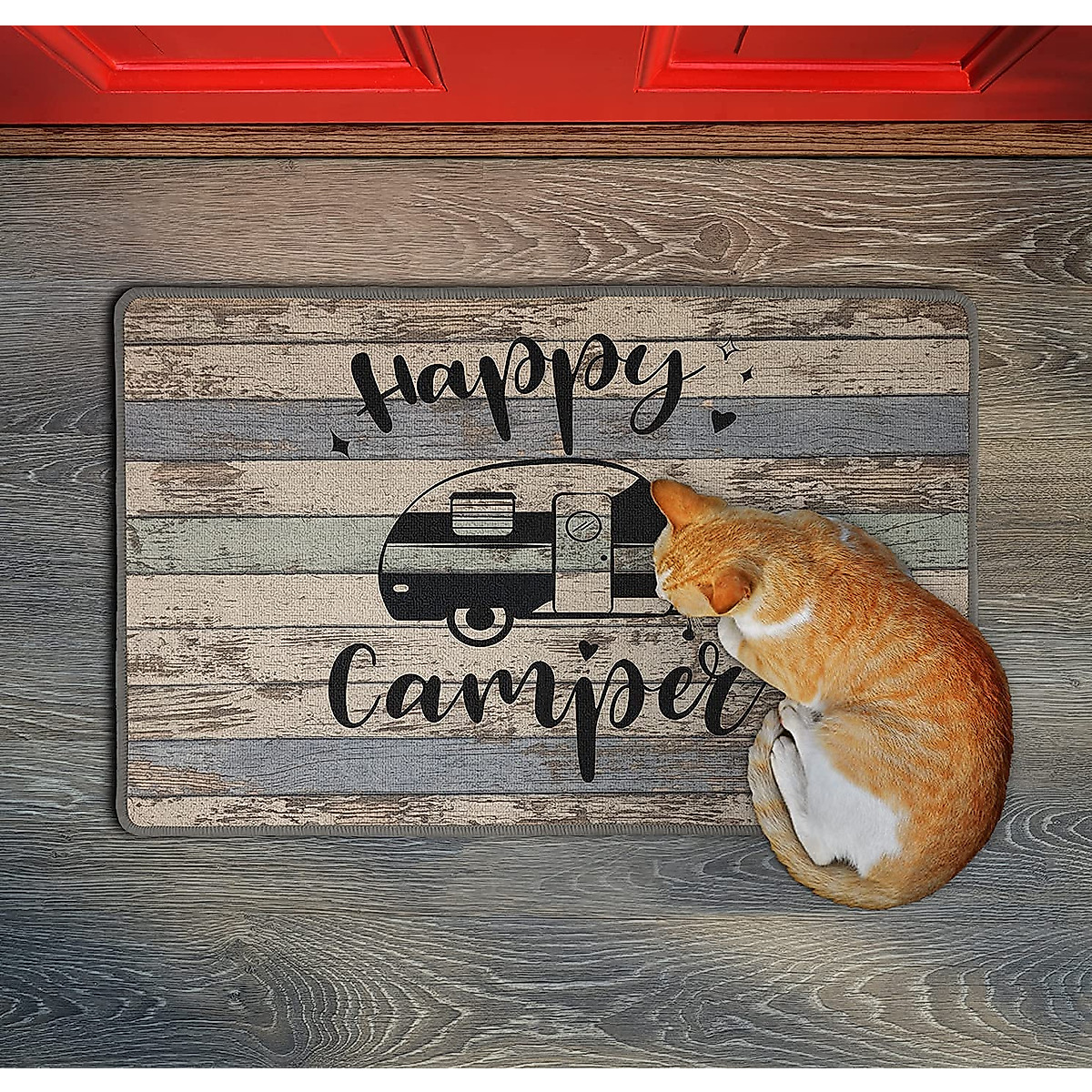 Funny Doormat,Happy Camping Camper Welcome Mats for Front Door,Non-Slip Entryway Rug Garden Home Kitchen Rubber Bathroom Backing Doormat 17X28.7 Inch