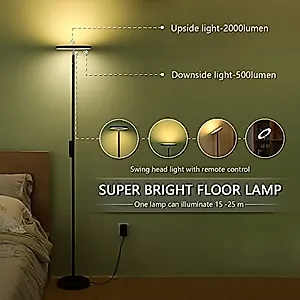 ACODO Floor lamp,LED Modern Double Side Lighting Reading Lamps ,Adjustable Height 4 Color Temperatures Standing Working Tall Lamp with Remote & Touch Control for Living Room,Bedroom, Office (Black)