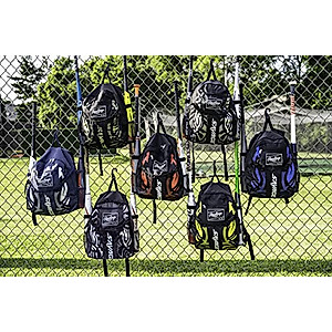 Rawlings Savage Youth Baseball Bag - Kids Bat Bag – Durable Baseball Backpack – Holds Two Bats – Includes Hook to Hang on Fence - Black/Volt