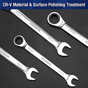 WORKPRO 22-Piece Ratcheting Combination Wrench Set, 72 Teeth, Combo Ratchet Wrenches Set with Organizer Box, Metric 6-18mm & SAE 1/4-3/4"