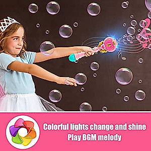Princess Bubble Wand for Kids, Heart Bubble Machine Blower Maker Wands with Music and Light, Outdoor Party Birthday Magic Bubble Machine Toys for Girls Toddlers