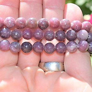 Zenergy Gems Charged Premium Natural Lepidolite Crystal 8mm Bead Bracelet + Moroccan Selenite Charging Crystal [Included]