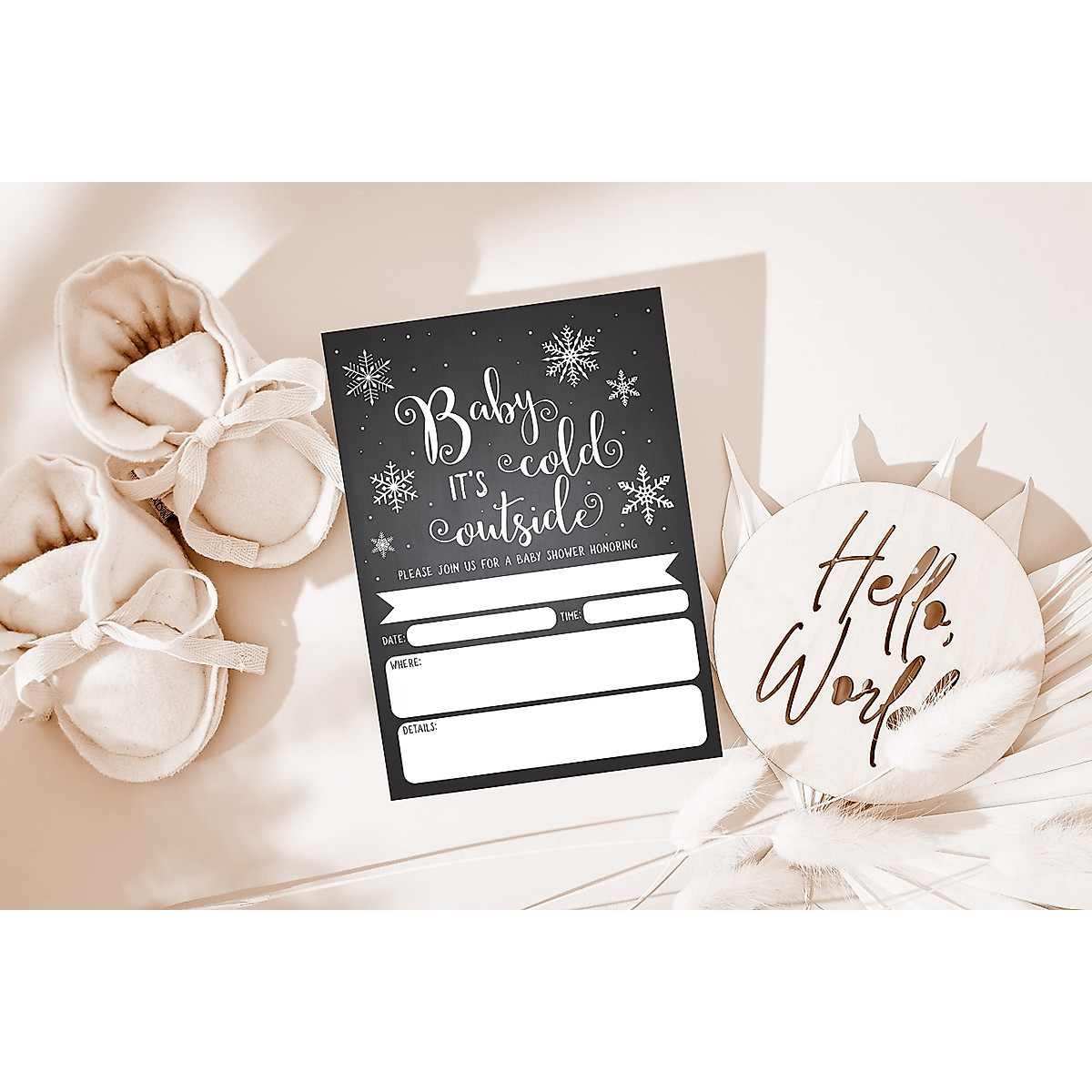Your Main Event Prints Baby It's Cold Outside Invite, Snowflake Baby Shower Invitation, Christmas Winter Wonderland Baby Shower Invites and Diaper Raffles, 20 Fill in Invitations and Envelopes