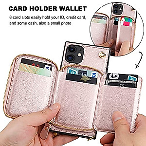 KIHUWEY iPhone 11 Crossbody Wallet Case PU Leather Wallet Case with Credit Card Holder Wrist Strap Kickstand Protective Lanyard Purse Cover Case for iPhone 11 6.1 Inch (Rose Gold)
