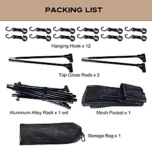 Sutekus Cookware Hanging Rack Collapsible Multifunction Camping Stand Outdoor Tools Hanging Organizer with Hooks (Large(40"X38"))