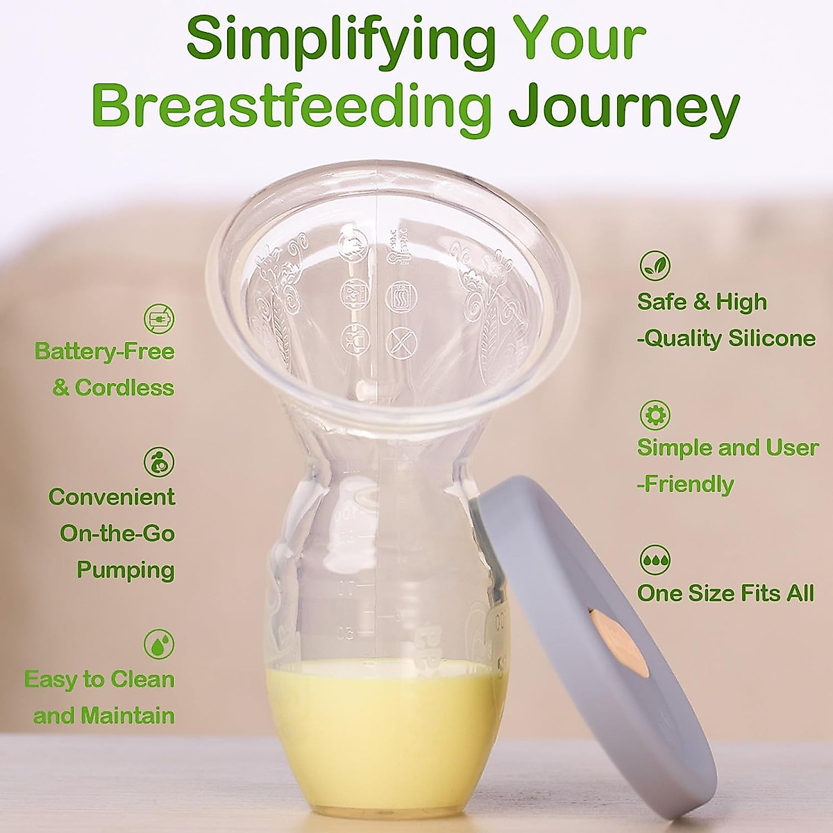 haakaa Manual Breast Pump Breastfeeding Pump with Food Grade Silicone Cap (Gray) 4oz/100ml