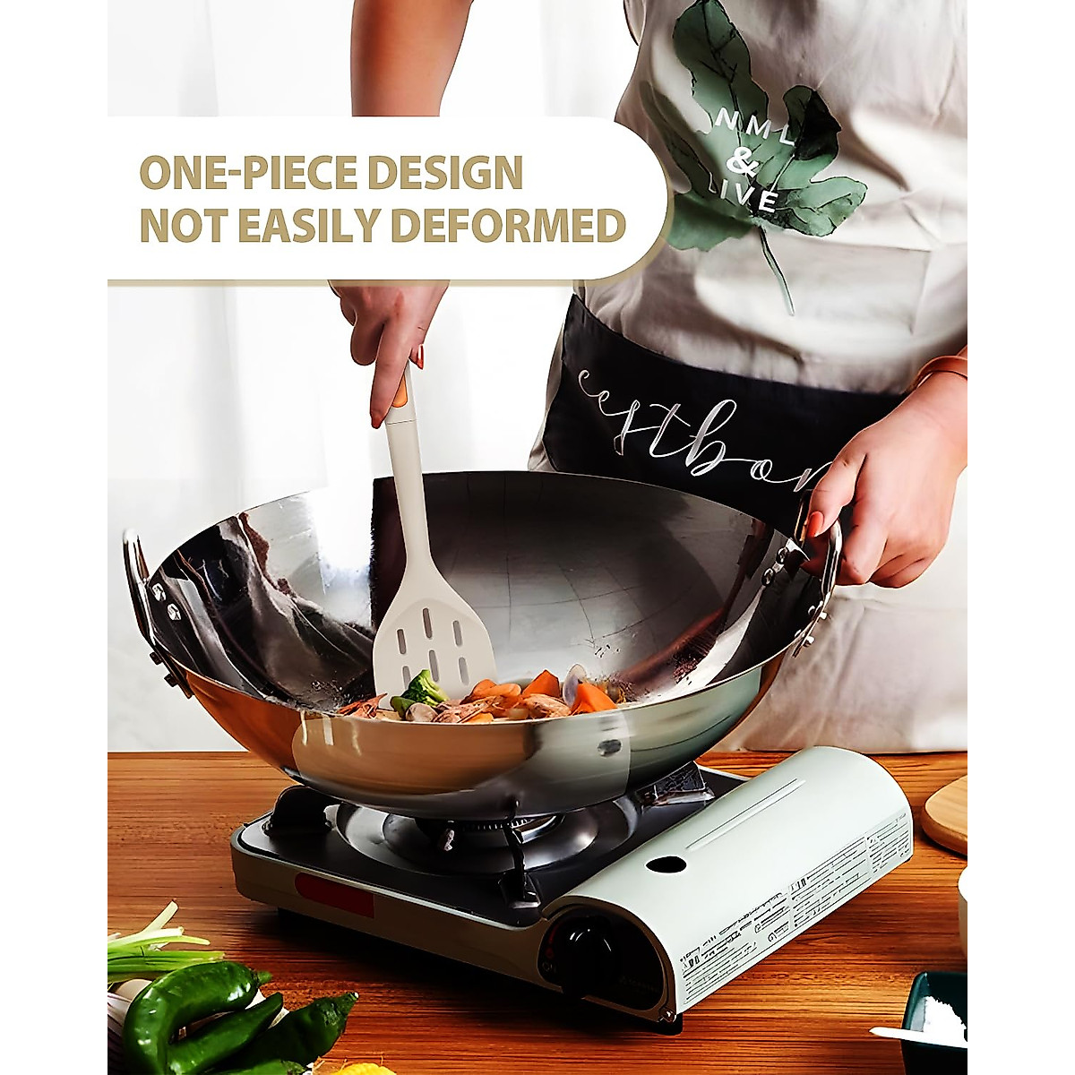 Silicone Cooking Spatulas and Spaghetti Spoons, 4 Pack Heat Resistant Full Silicone Cooking Utensils Set, Non Stick Large Kitchen Silicone Spatula Spoons for Cooking, Mixing, Serving, Draining