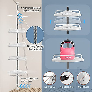 WSBArt 5.5-10ft Rustproof Shower Caddy Tension Pole,4 Tier Corner Caddy Shelf Height Adjustable Bathtub Organizer Shower Tension Rod Shower Caddy Shower Racks