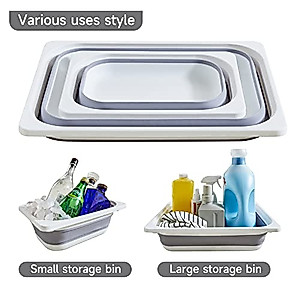 Beright 2 Pack Storage Bins, Collapsible Wash Basin Folding Dish Tub Sink, Space Saving for Dishing, Fruit, and Camping, Hiking and Home, Grey, 2 in 1 Set