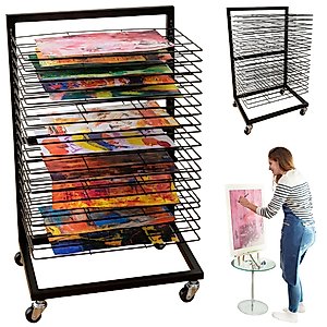 ODOXIA Art Drying Rack for Classroom | Functional & Mobile Paint Drying Rack | 19 Removable Shelves | Canvas Rack Art Storage | Painting Drying Rack with Wheels | Stack Rack for Painting, and More