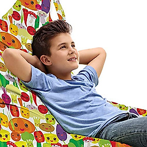Ambesonne Vegetables Lounger Chair Bag, Kawaii Pattern with Healthy Organic Foods Happy Smiling Faces, High Capacity Storage with Handle Container, Lounger Size, Multicolor