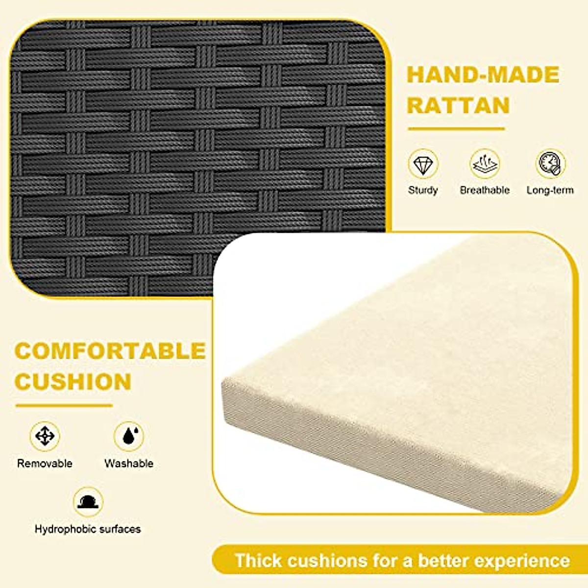 rattantree Patio Furniture Set, 4 Pieces Outdoor Rattan Garden Furniture Set Wicker Patio Conversation Furniture Set for Yard, Poolside, Lawn, Porch and Backyard (Black 1)