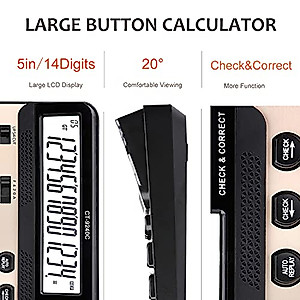 Large Button Calculator,Philley Large LCD Display 14 Digits Desktop Check&Correct Electronic Calculator(CT-9240C)