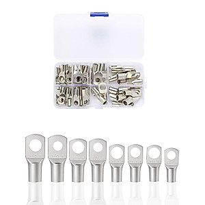 60PCS Tinned Copper Wire Lugs Assortment Kit - Standard 10-4 Gauge Wire Connectors Battery Cable Lugs,Automotive Replacement Battery Terminal Connectors