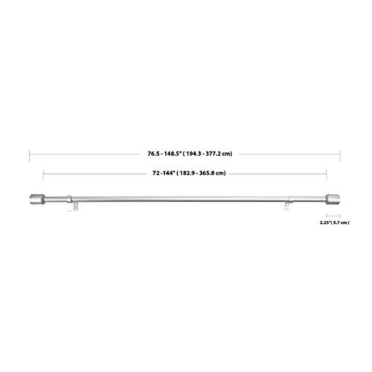 Amazon Basics 1-Inch Curtain Rod with Cap Finials, 72" to 144", Nickel