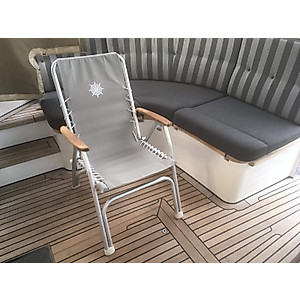 FORMA MARINE Boat Chairs High Back Grey Deck Folding Marine Aluminum Teak Furniture Set of 2 M150G