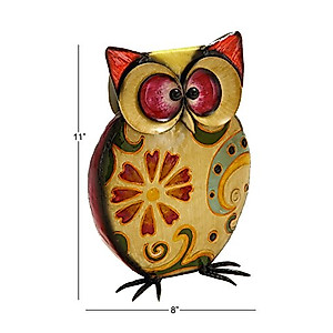 Deco 79 Metal Owl Indoor Outdoor Garden Sculpture with Floral Pattern, 8" x 4" x 11", Yellow