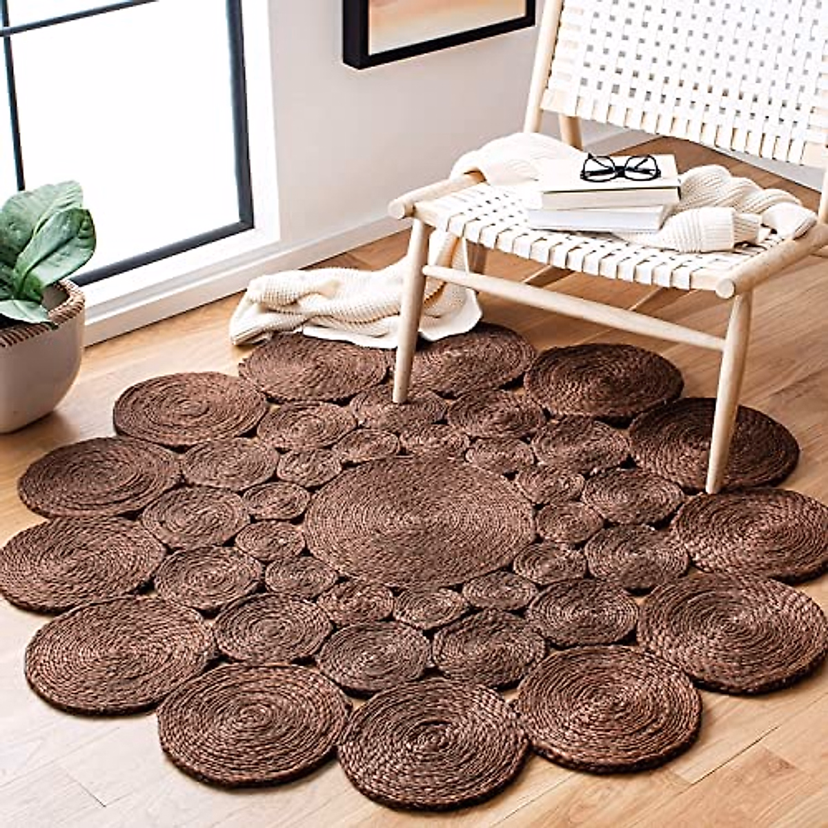 THE PIKKU INTERNATIONAL - Rug Round Jute Hand Woven Circle Design Area Rug Brown Dye Carpet (11 X 11 Feet)