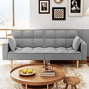 Assile 78" W Futon Couch Sofa with Heavy Duty Foundation and Thicken Wood Leg - Easy Assembly and Stylish Sofa Bed for Living Room and Bedroom in Light Grey