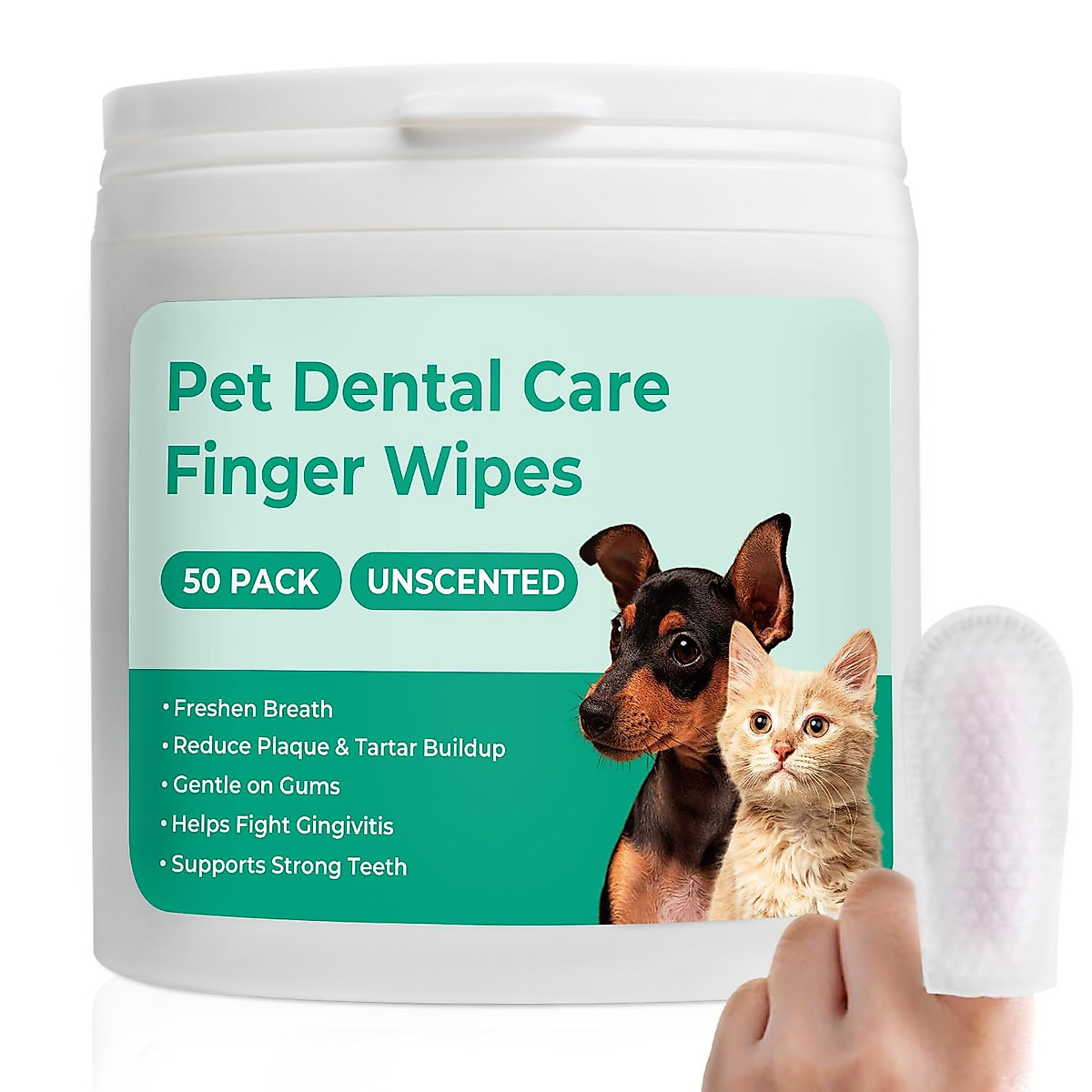 xuepett Dog Teeth Cleaning Wipes 50 Pack, Reduces Plaque and Freshens Breath, Dog Dental Wipes Dog Tooth Brushing Kit, No-Rinse Dog Toothbrush Finger Wipes Dental Care for Dogs Cats