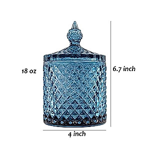 Sizikato Diamond Faceted Crystal Glass Candy Jar with Lid, 18oz Blue Decorative Jar, Nut Jar, Dried Fruit Storage Jar.