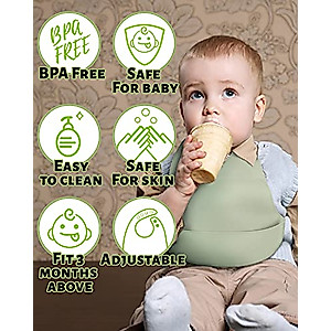 DF DUALFERV 4 pcs Silicone Bibs, Baby Bibs, Bibs for Baby Girls and Baby Boys, Waterproof of Baby Bib, Adjustable Toddler Bibs