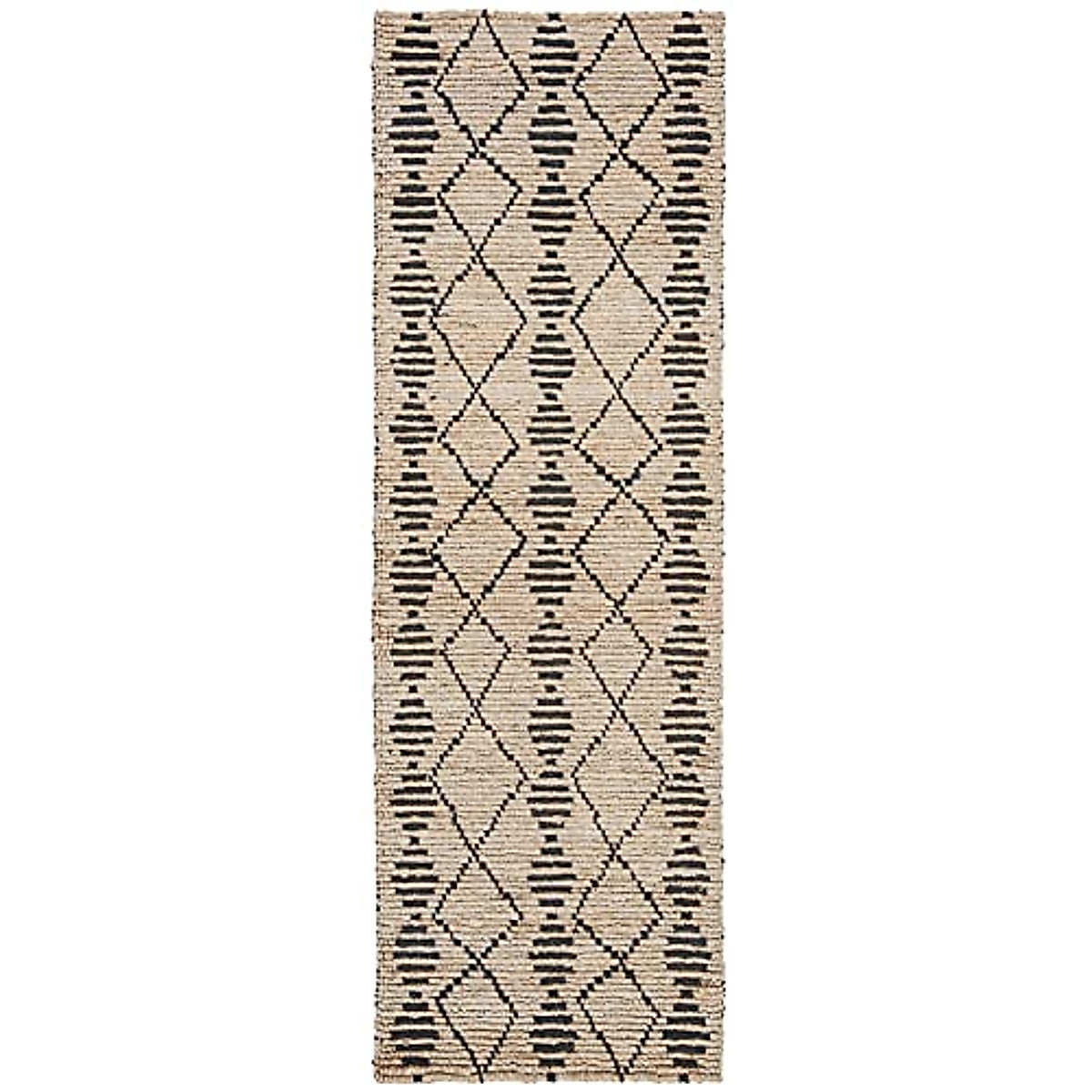 SAFAVIEH Bohemian Collection 2'6" x 8' Beige / Black BOH703Z Handmade Moroccan Tribal Jute Runner Rug