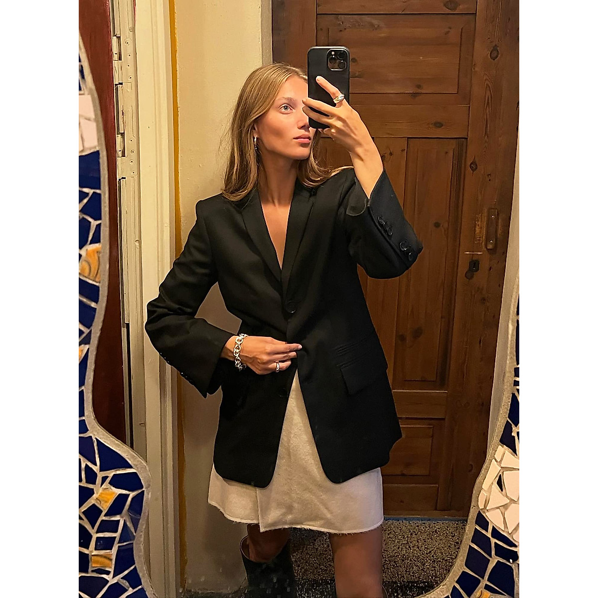 Febriajuce Women's Casual Long Sleeve Lapel Oversized Button Work Office Blazer Suit Jacket