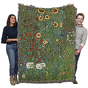 Pure Country Weavers Farm Garden with Sunflowers Blanket by Gustav Klimt - Fine Art Gift Tapestry Throw Woven from Cotton - Made in The USA (72x54)