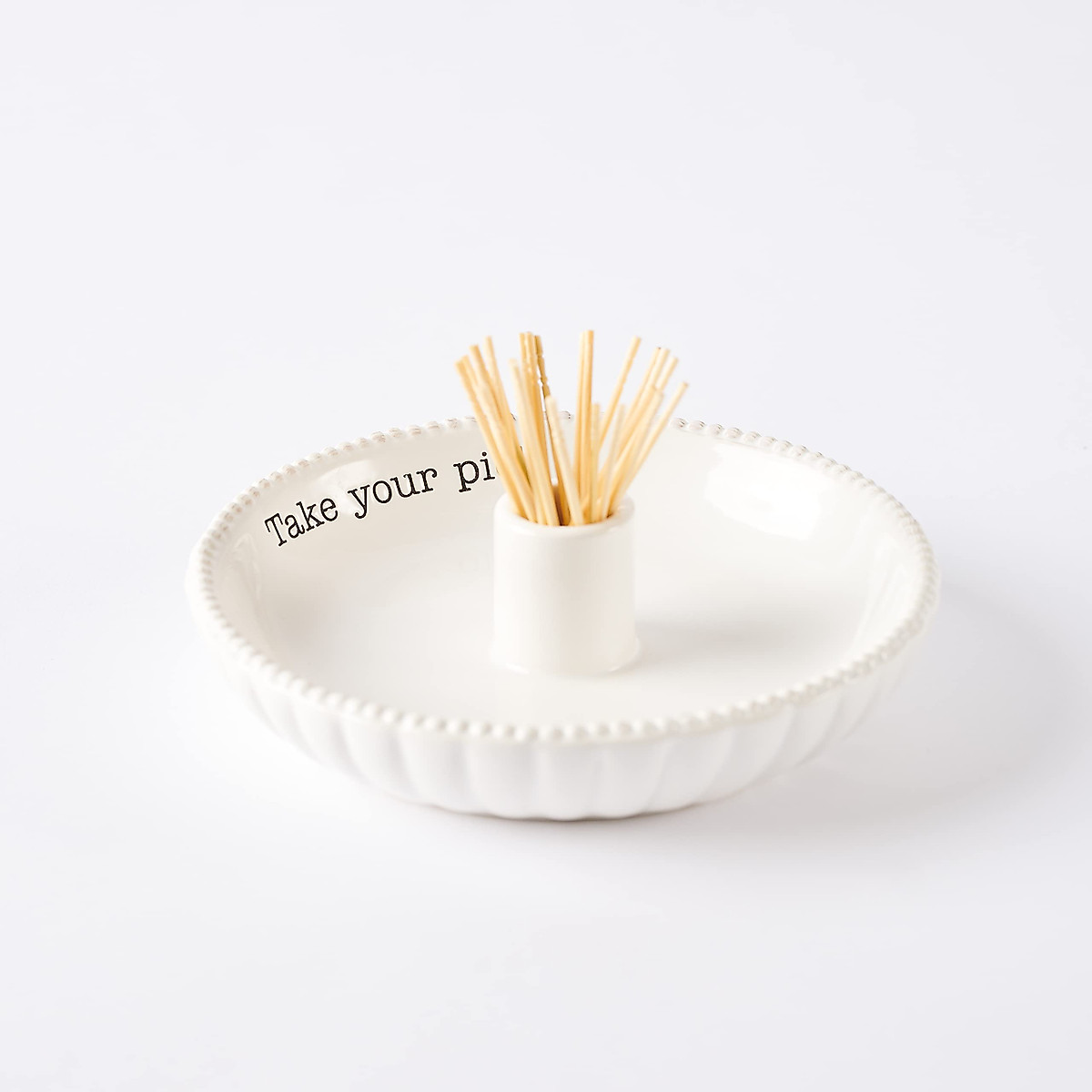Mud Pie Take Your Pick, Toothpick Dish, 1.25" x 6" dia, White